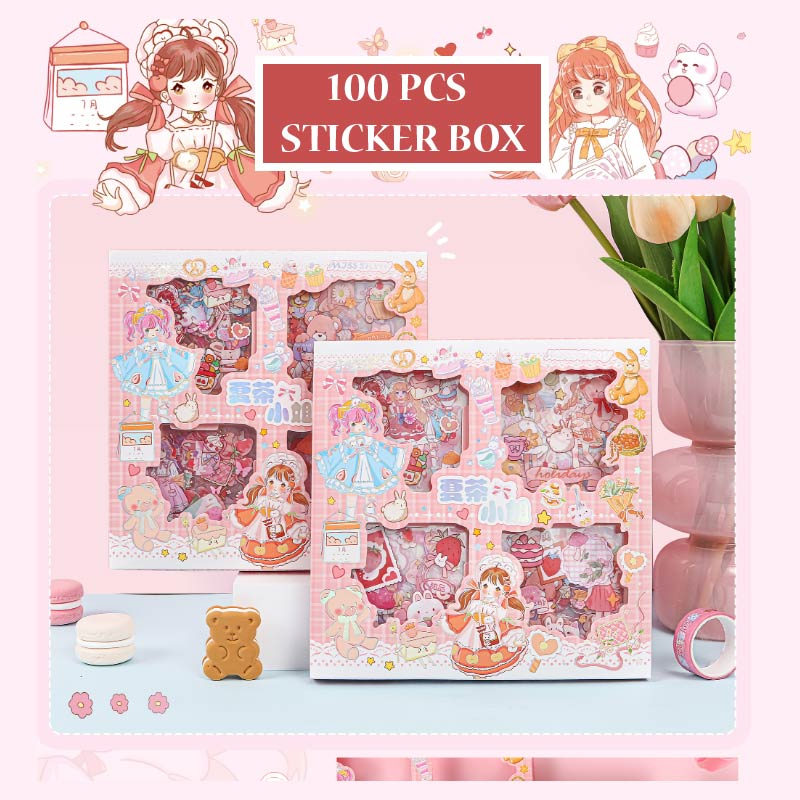 READY STOCK 100pcs Cute Stickers Box Waterproof Sticker Gift Box ...