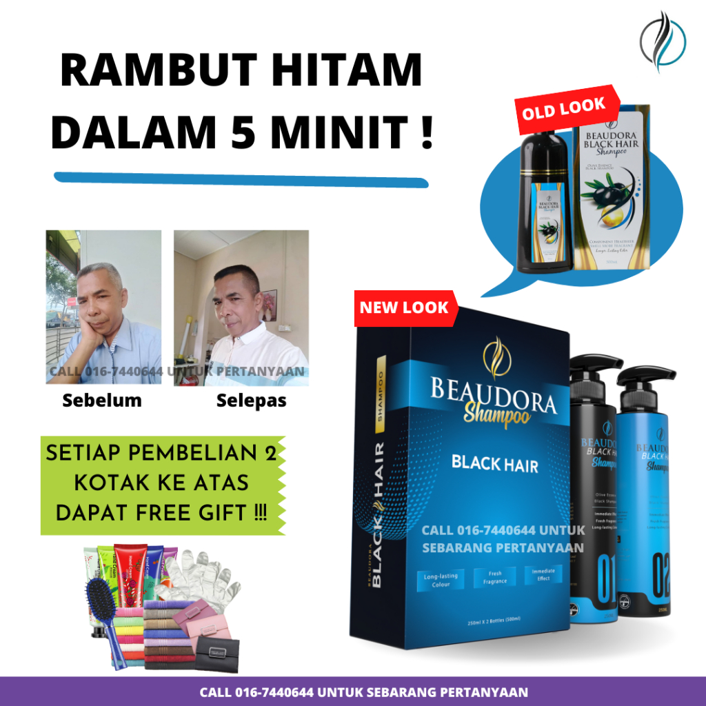 Beaudora Black Hair Shampoo Rambut Rawat Uban Hitamkan Uban Original ...