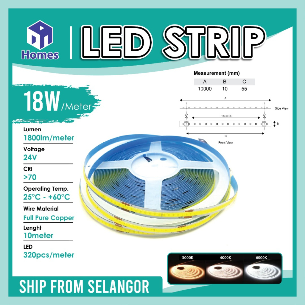 10meter DC24v LED Strip 252D COB Strip Light / LED Strip Light 10 Meter ...