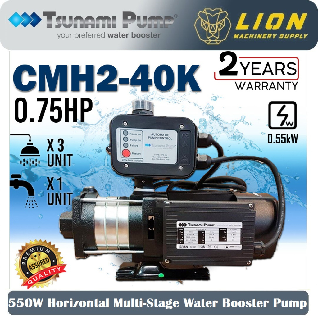 Tsunami 550W/0.75Hp Horizontal Multi-Stage Water Booster Pump CMH2-40K ...