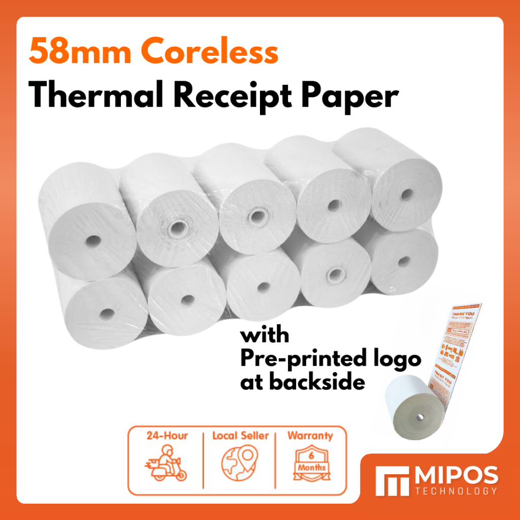 58mm Thermal Receipt Paper (pre-printed with logo) / Resit Paper Roll ...