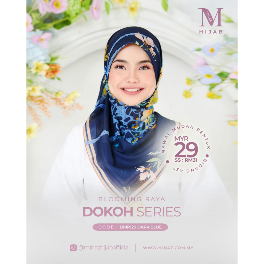 MINAZ HIJAB: BLOOMING RAYA 2023 DOKOH SERIES (BMP129 : NAVY BLUE ...