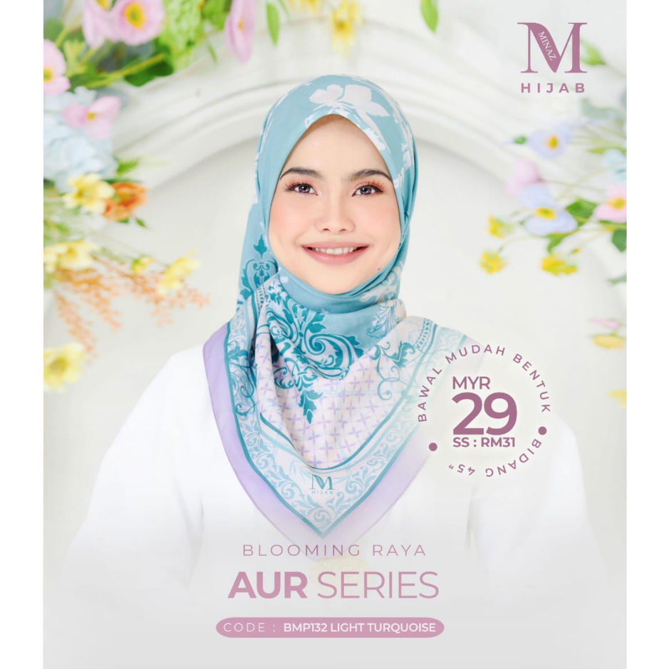 MINAZ HIJAB: BLOOMING RAYA 2023 AUR SERIES (BMP132 LIGHT TURQUOISE ...