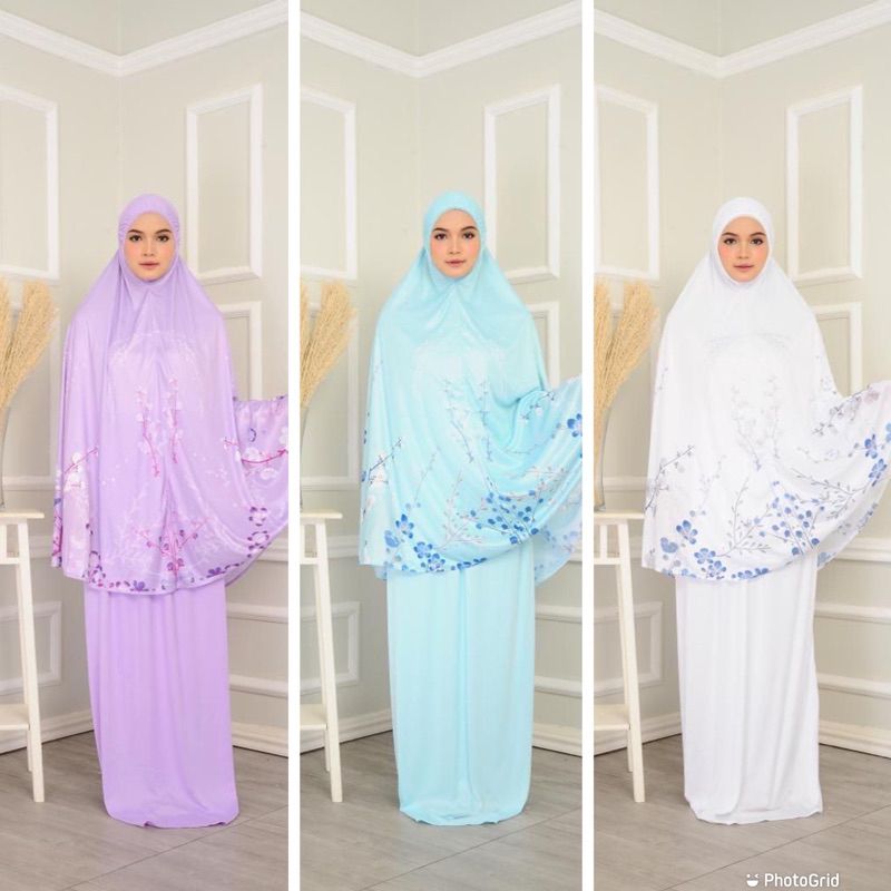 🧡 Telekung Bunga Sakura Lycra Jersy, Telekung Murah, Telekung Printed ...