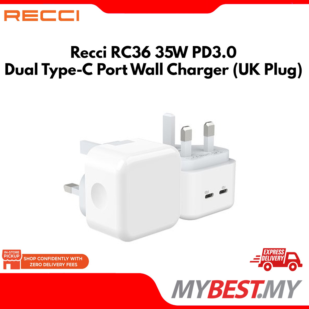 Recci RC36 35W PD3.0 Dual Type-C Port Wall Charger (UK Plug) | Shopee ...