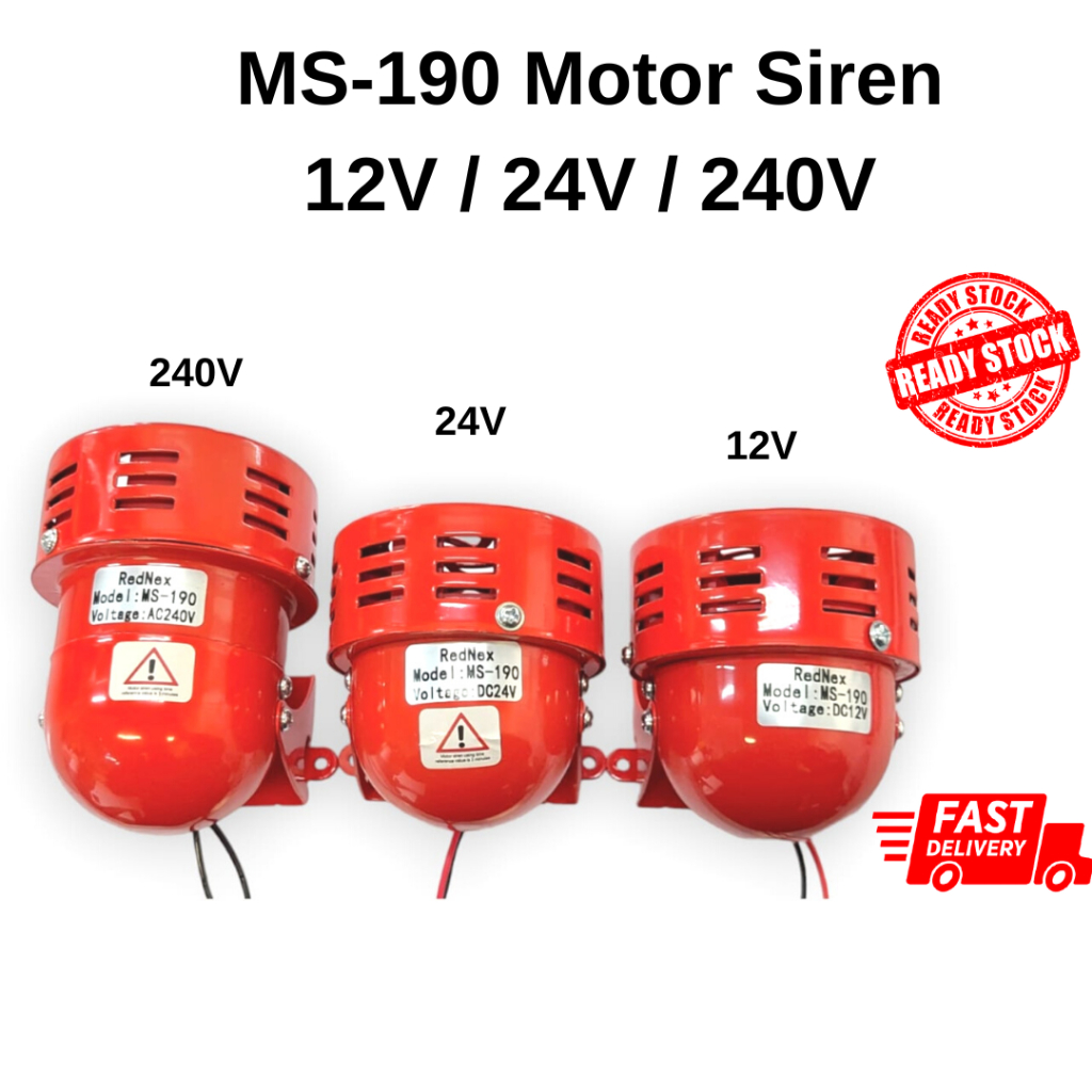 MS-190 Mini Motor Siren 3 inch MS190 110DB DC12v/DC24v/AC240v | Shopee ...