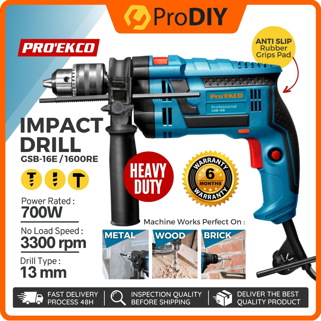 FOX/PRO'EKCO GSB1600RE 700W 220V 13mm Electric Impact Hammer Drill with ...