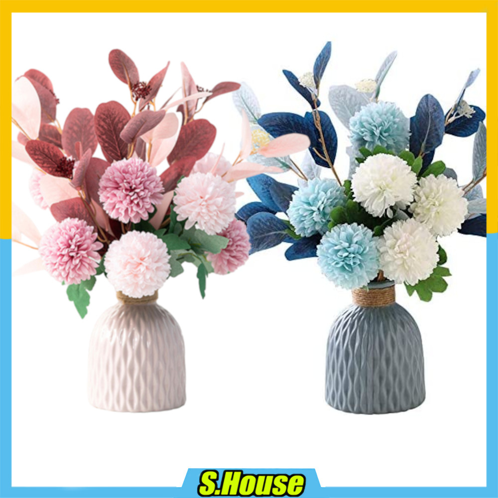 Home Deco Artificial Fake Blue Color Flower Pot Vase Home Table ...