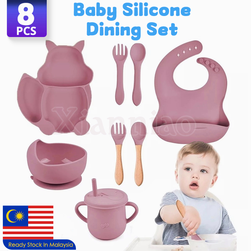 【Local Delivery】8PCS baby silicone plate feeding tableware baby plate ...