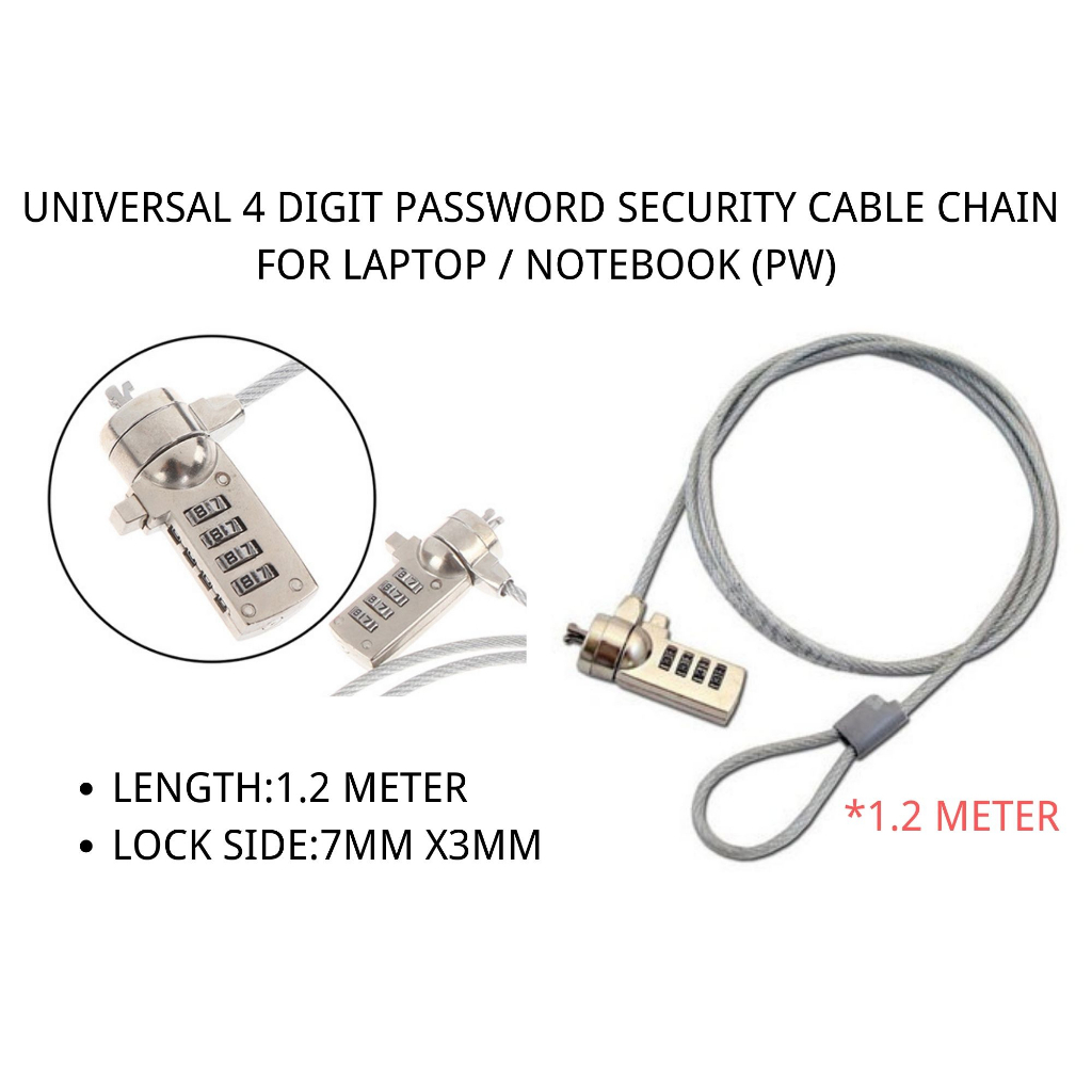 NOTEBOOK LOCK FOR LAPTOP/NOTEBOOK-PASSWORD(1.2METER) | Shopee Malaysia