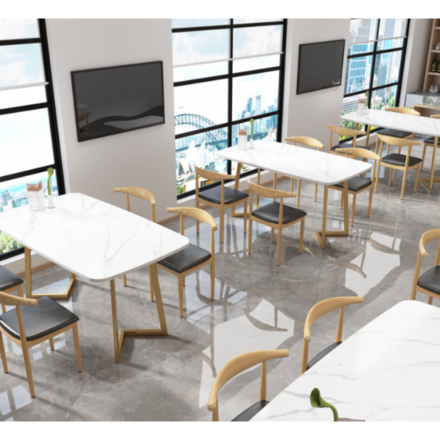 Dining Table Marble Pattern Long Table Restaurant Table Commercial Use ...