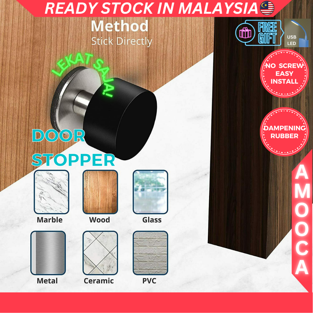Rubber Door Stopper Stick On Wall Floor Heavy Duty Stainless Steel No ...