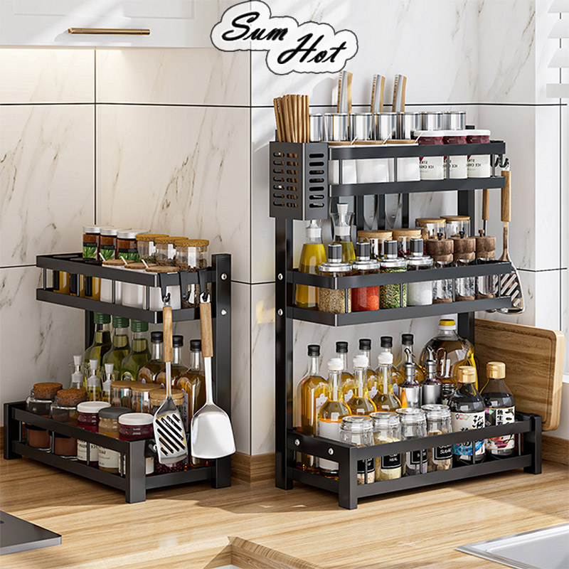 Kitchen Rak Rempah Spice Rack Stainless Steel Seasoning Storage Rak ...