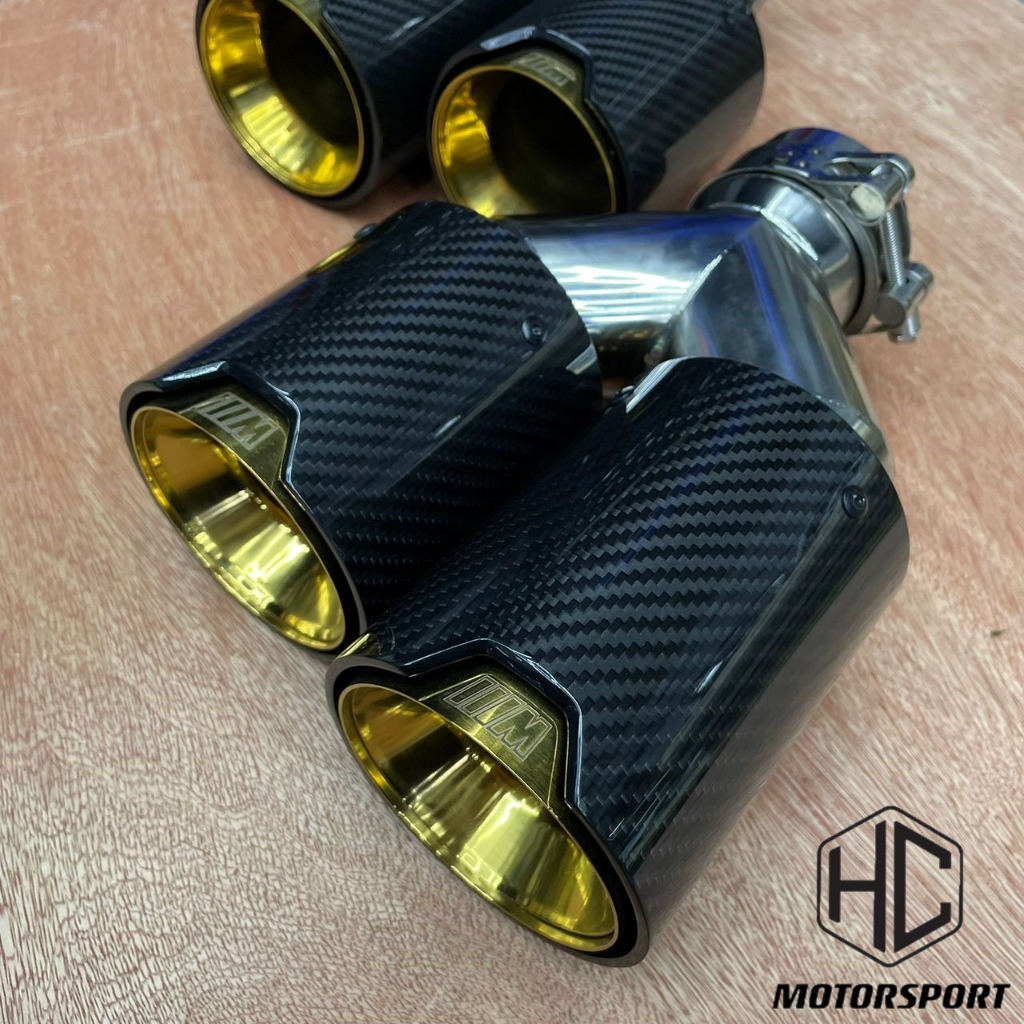 M logo Carbon Gold Color Double Tail Tip 3.5 inch universal car exhaust ...