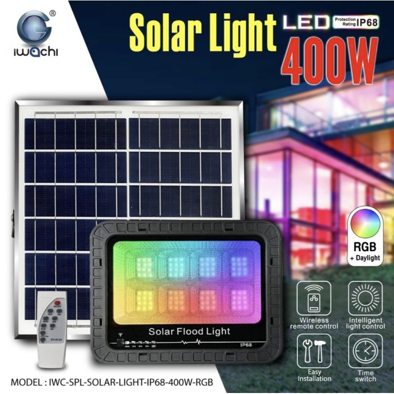 IWACHI LED Solar Flood Light RGB + Daylight 300w & 400w | Shopee Malaysia