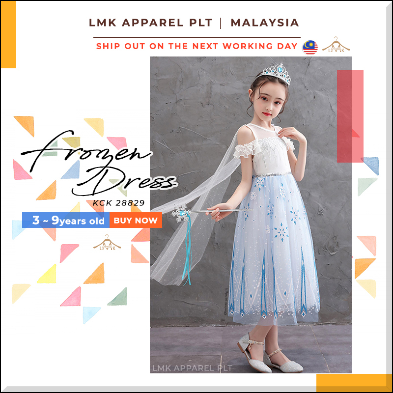 ️*LMK【Kids】3-9yrs Frozen Elsa Anna snow queen sparkling party dress ...