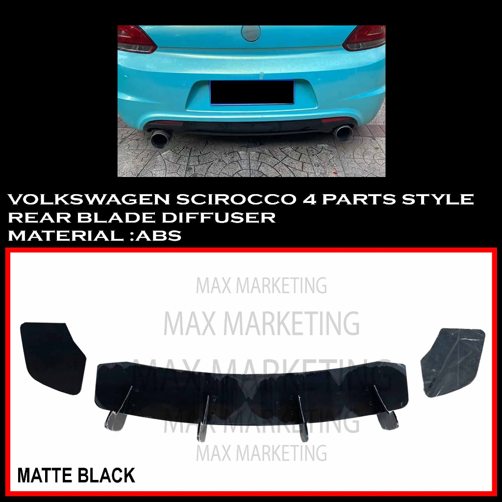 VOLKSWAGEN SCIROCCO 4 PARTS STYLE REAR BUMPER DIFFUSER LIP WITH PAINT ...