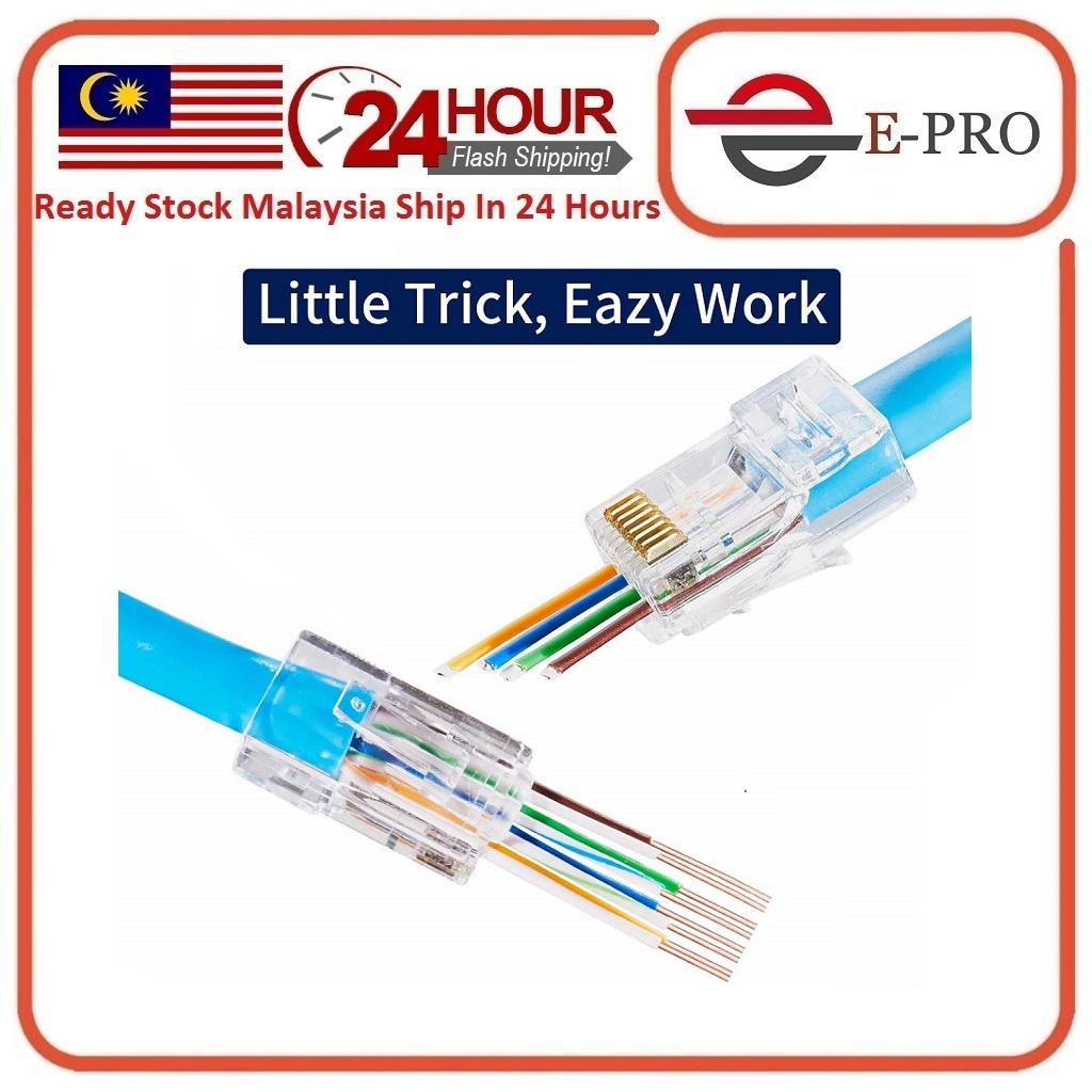 RJ45 CAT5E/CAT6 Pass Through Connectors Pass Through Connectors Ends ...