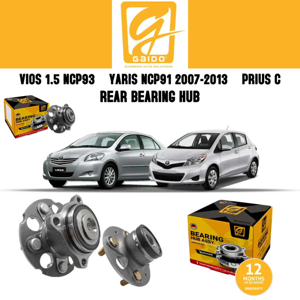Gaido X-Series Rear Wheel Bearing Hub Toyota Vios NCP93 ,Yaris 2007 - 2013, Prius C 1Year ...