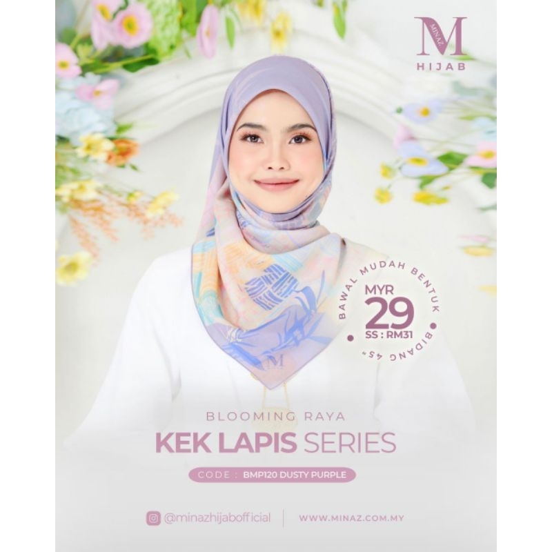 Minaz hijab blooming raya 2023(tudung bawal)kek lapis-dusty purple ...