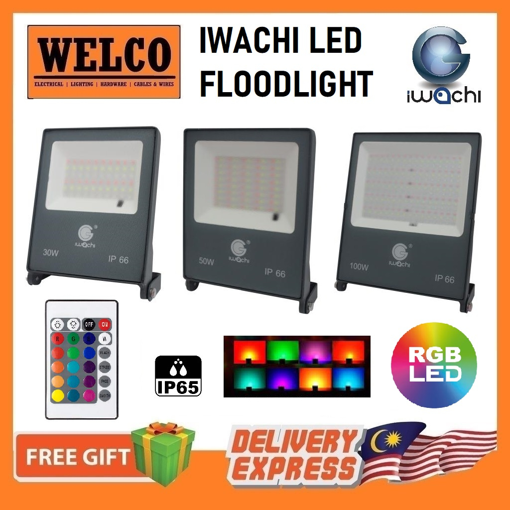 IWACHI LED RGB FLOODLIGHT SPOTLIGHT REMOTE CONTROL WEATHERPROOF [IP66 ...