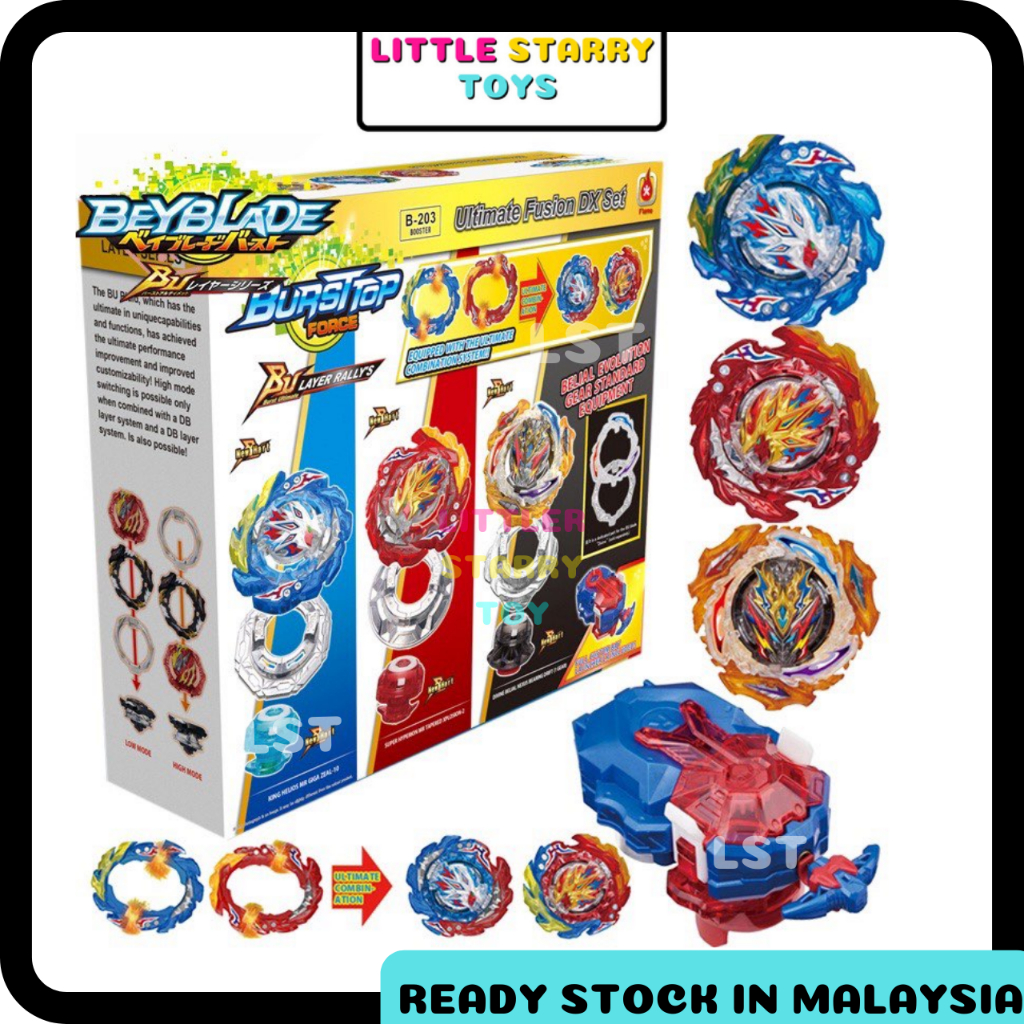 Ready Stock Beyblade Burst B-203 BU Ultimate Fusion DX Set Spinning Top ...