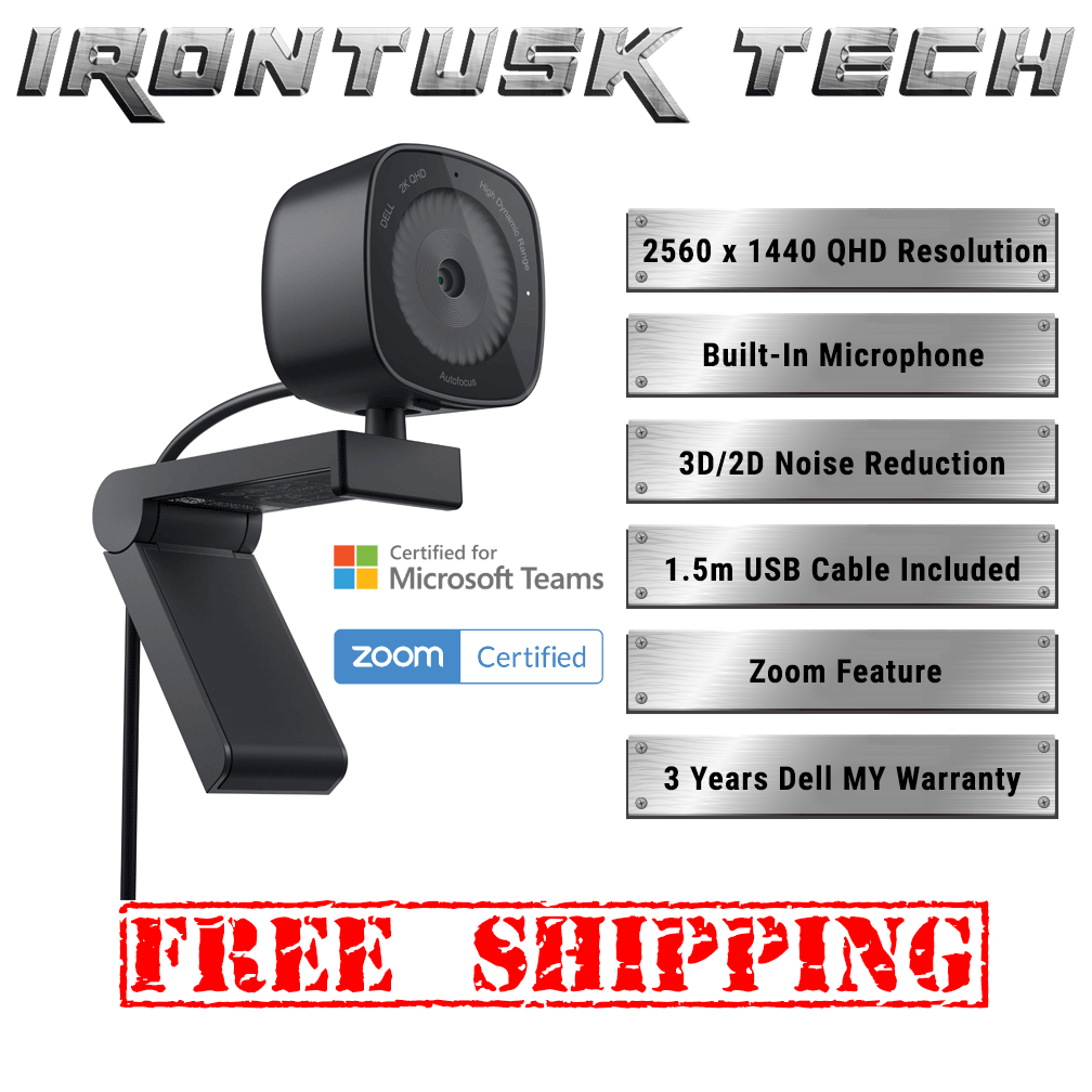 Dell WB3023 Webcam - 2K QHD Webcam with 3D/2D Noise Reduction, Facial ...