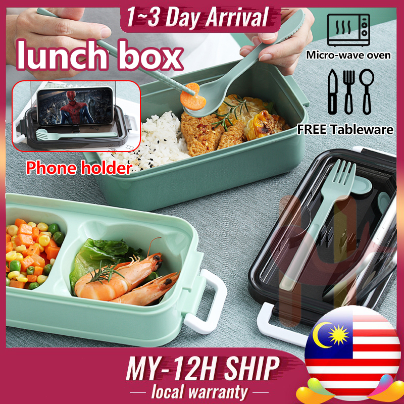 Lunch Box Double Layer 1.5L Capacity with Spoon Fork Knife & Chop Stick ...