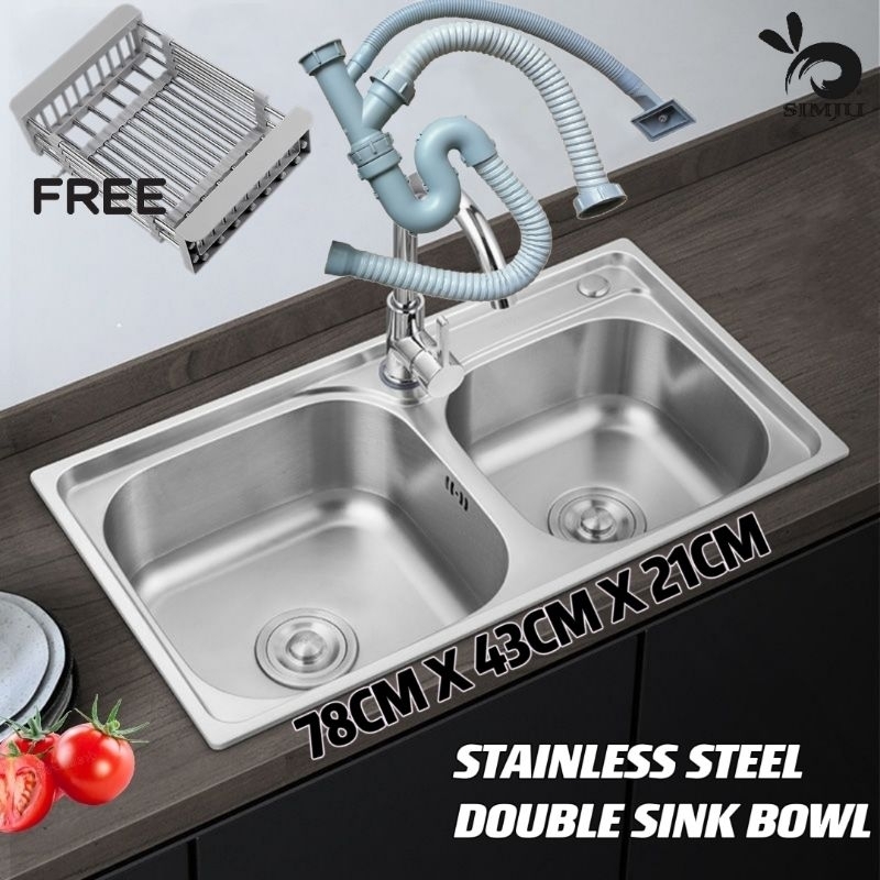 SIMJU 7843 Stainless Steel Double Sink Bowl / Sinki Dapur / Barang ...