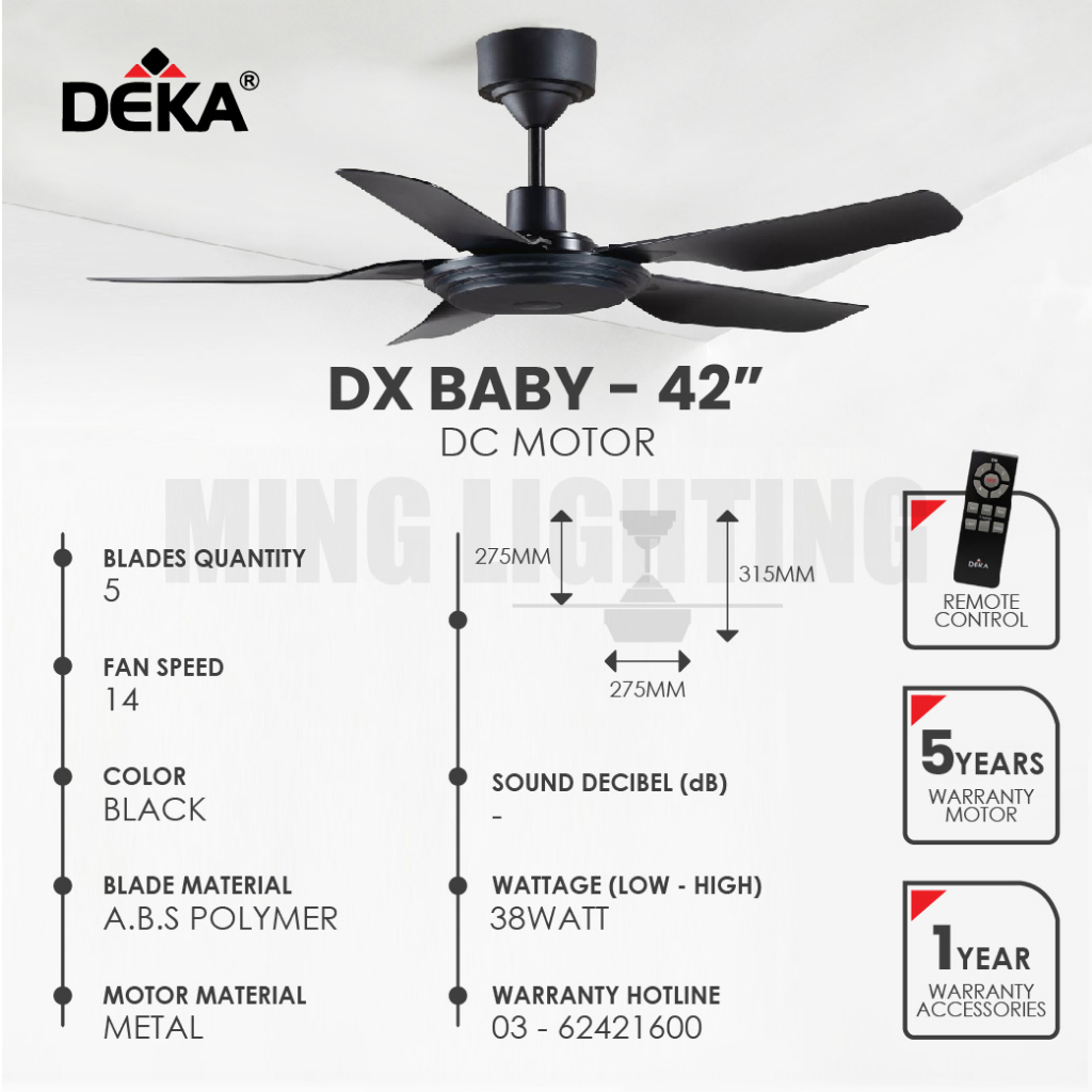 (Sirim) DEKA DX Baby Ceiling Fan 5 Blades Remote Control 42" Fans DC ...