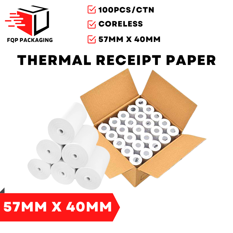 100Roll (57mm X 40mm)-1Carton Coreless Thermal Receipt Paper Roll ...