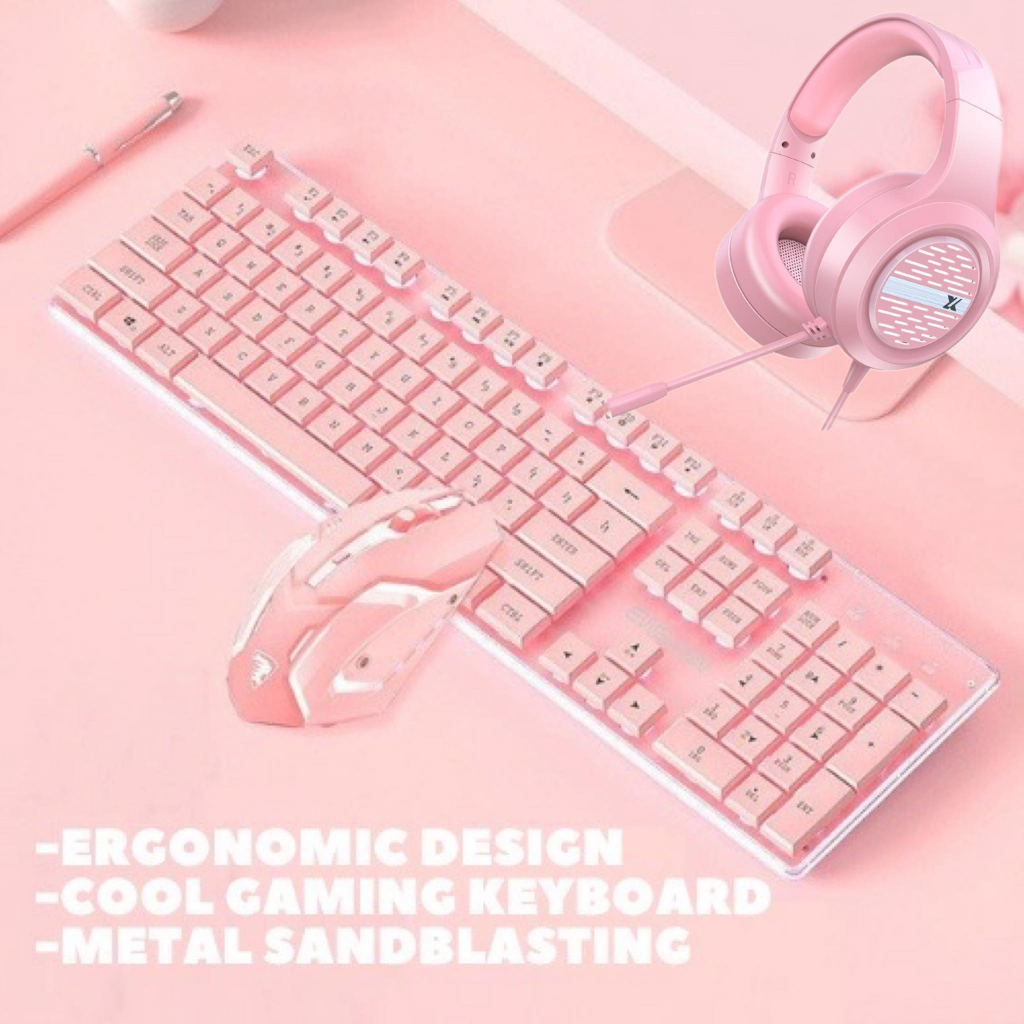 🔥Ready Stock🔥 Girl Cute Pink Keyboard, Mouse & Headset set Mechanical ...