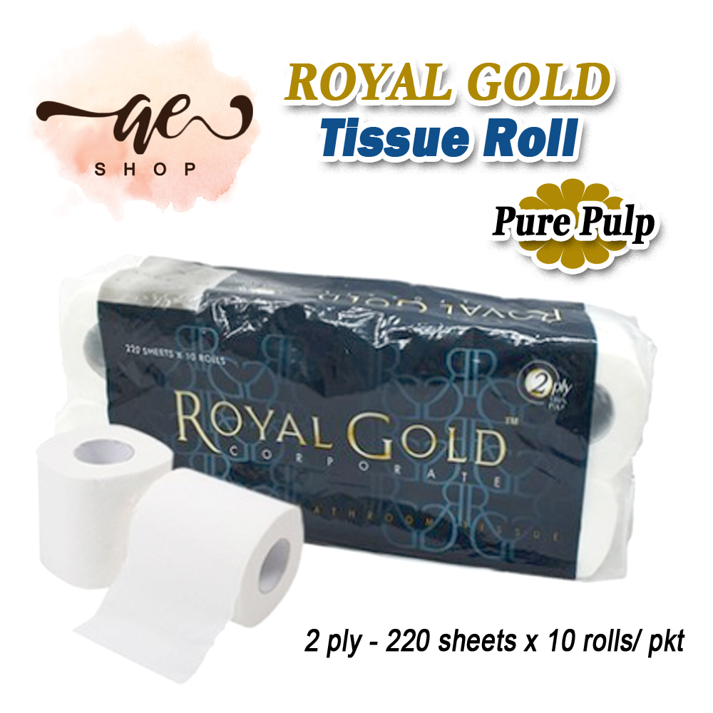 100% Virgin Pulp Royal Gold Tissue Roll 2ply, 220sheets x 10rolls/ pkt / Tisu tandas | Shopee ...
