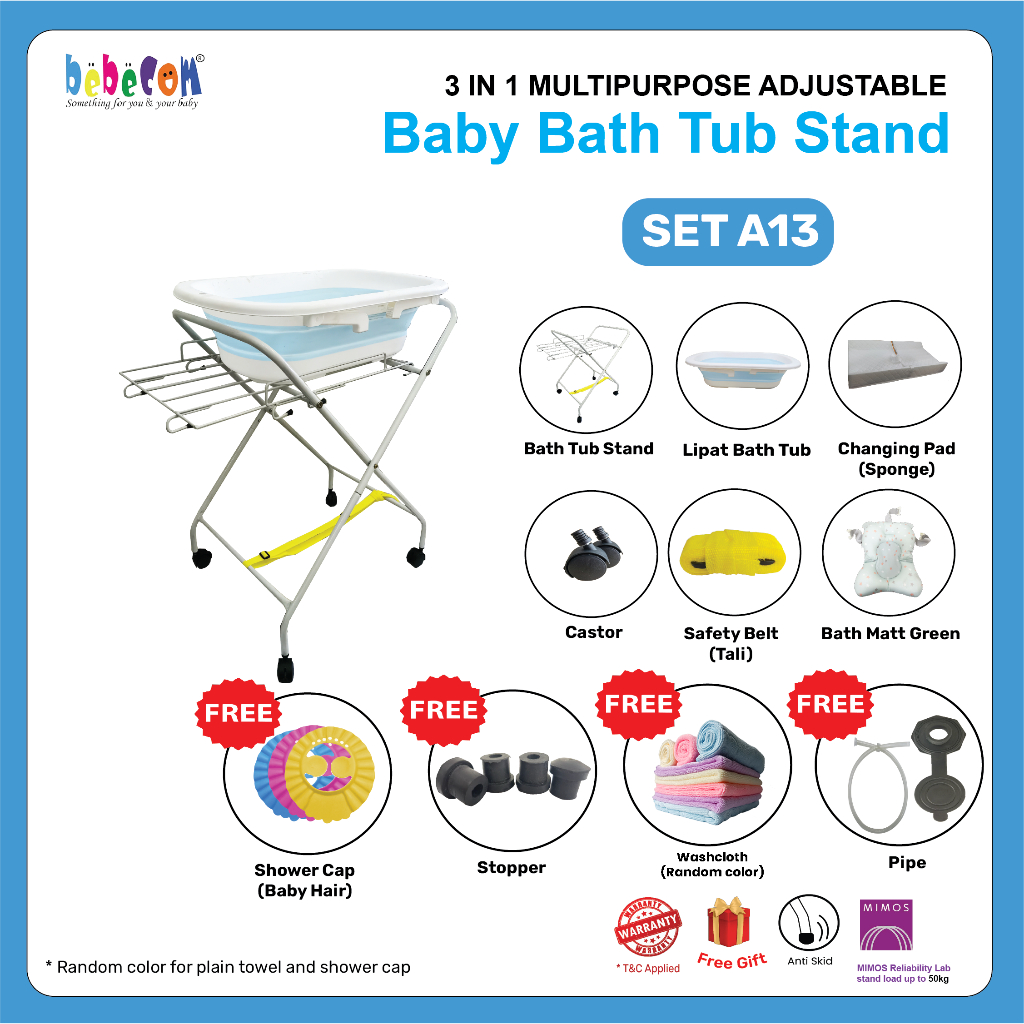 [READY STOCK] BEBECOM Multipurpose Baby Bath Tub Stand with Sturdy and ...