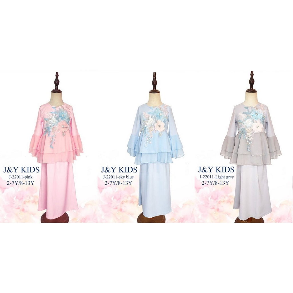 J&Y Baju Raya PEPLUM KURUNG RAYA Kanak Budak Perempuan Pink Grey Baby ...