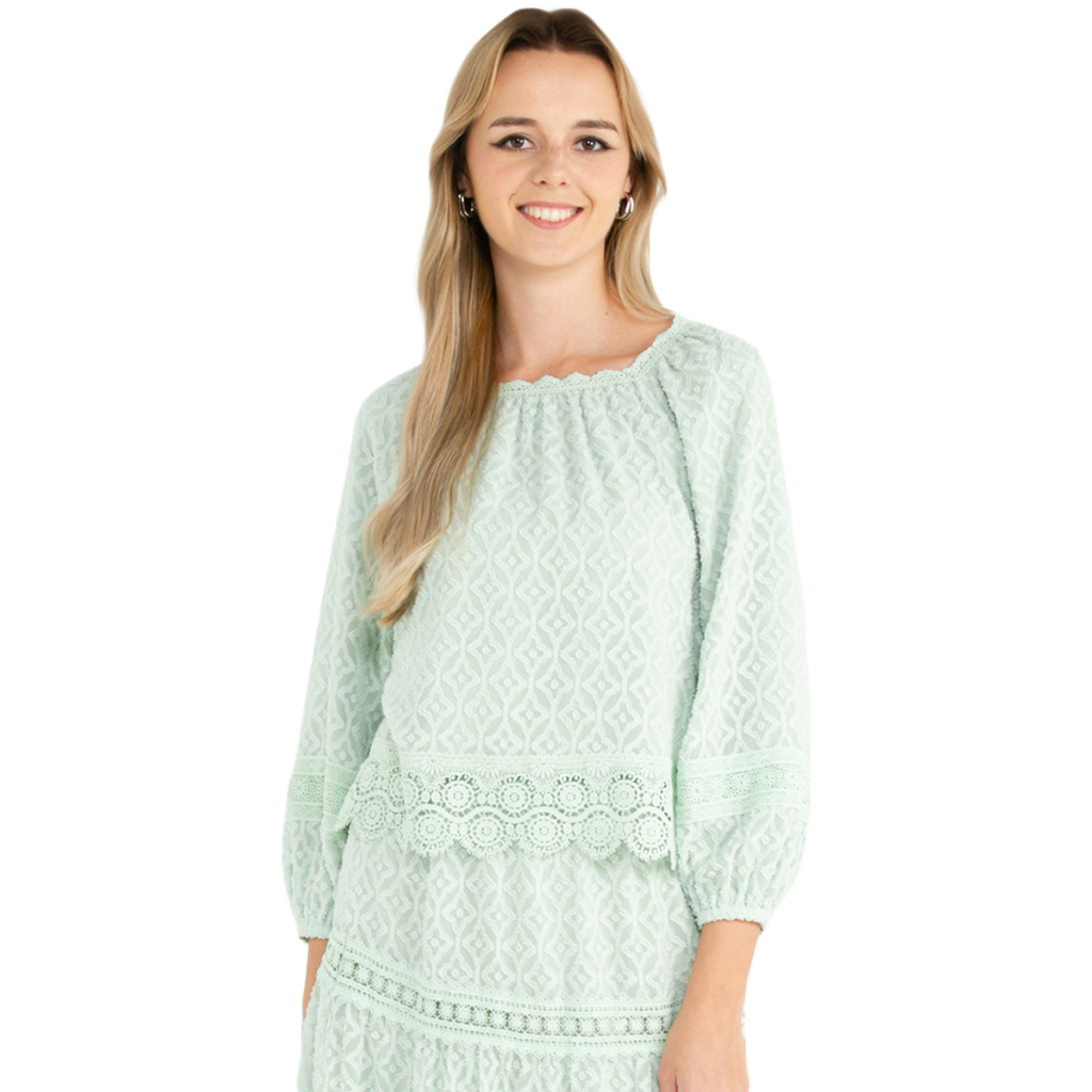 ELLE Apparel Square Neck Tufted Lace Blouse ES100631-A092303 | Shopee ...