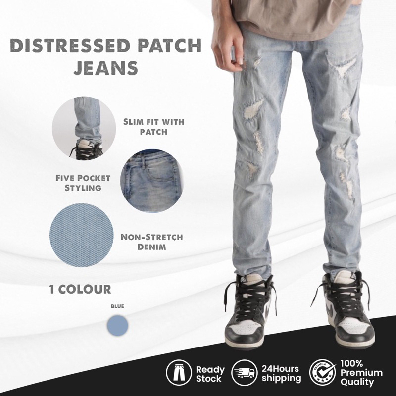 DC CLOTHING DISTRESSED PATCH JEANS(BLUE) | Shopee Malaysia