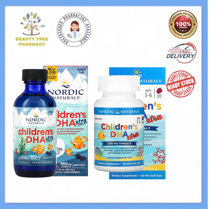 Nordic Naturals Fish Oil Children's DHA Xtra, Ages 1-6 Berry 880mg ...