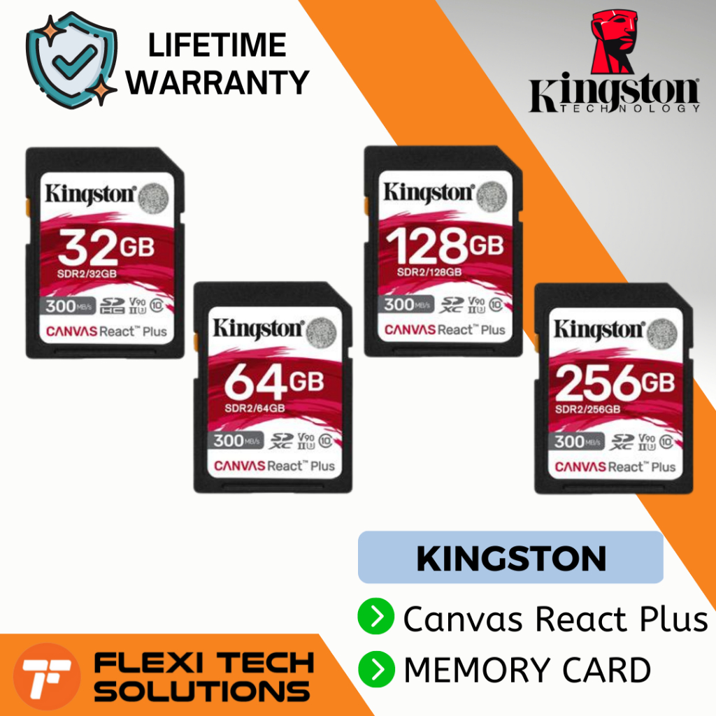 Flexi Tech KINGSTON Canvas React Plus SD memory card 300/260MB/s read/write Up to 256GB | Shopee ...