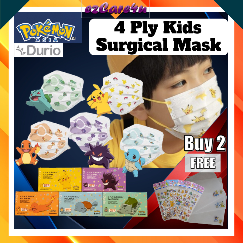 Face Mask Kids Mask Durio Pokemon 4 Ply Medical Mask 10pcs Kids Medical ...