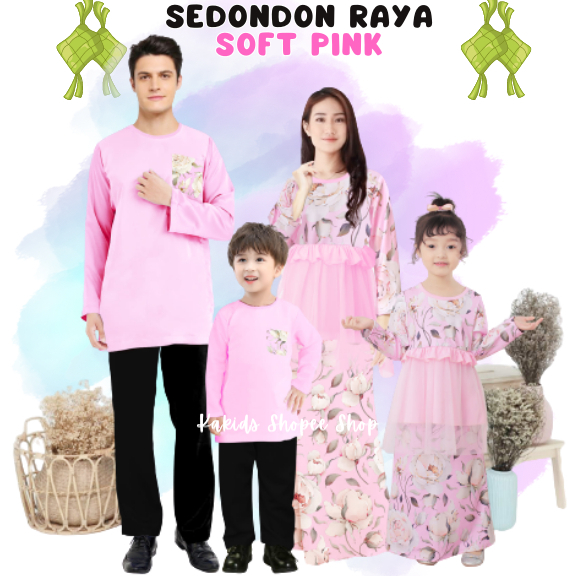 Raya 2023 SOFT PINK SEDONDON FAMILY SET - ( Kurung Peplum / Kurta Moden ...