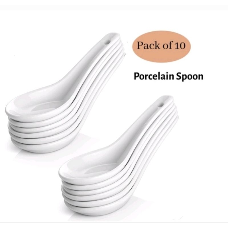 Soup Spoon Chinese Spoon Set 10pcs Sudu Sup Porcelain Pure White 湯匙湯勺 ...