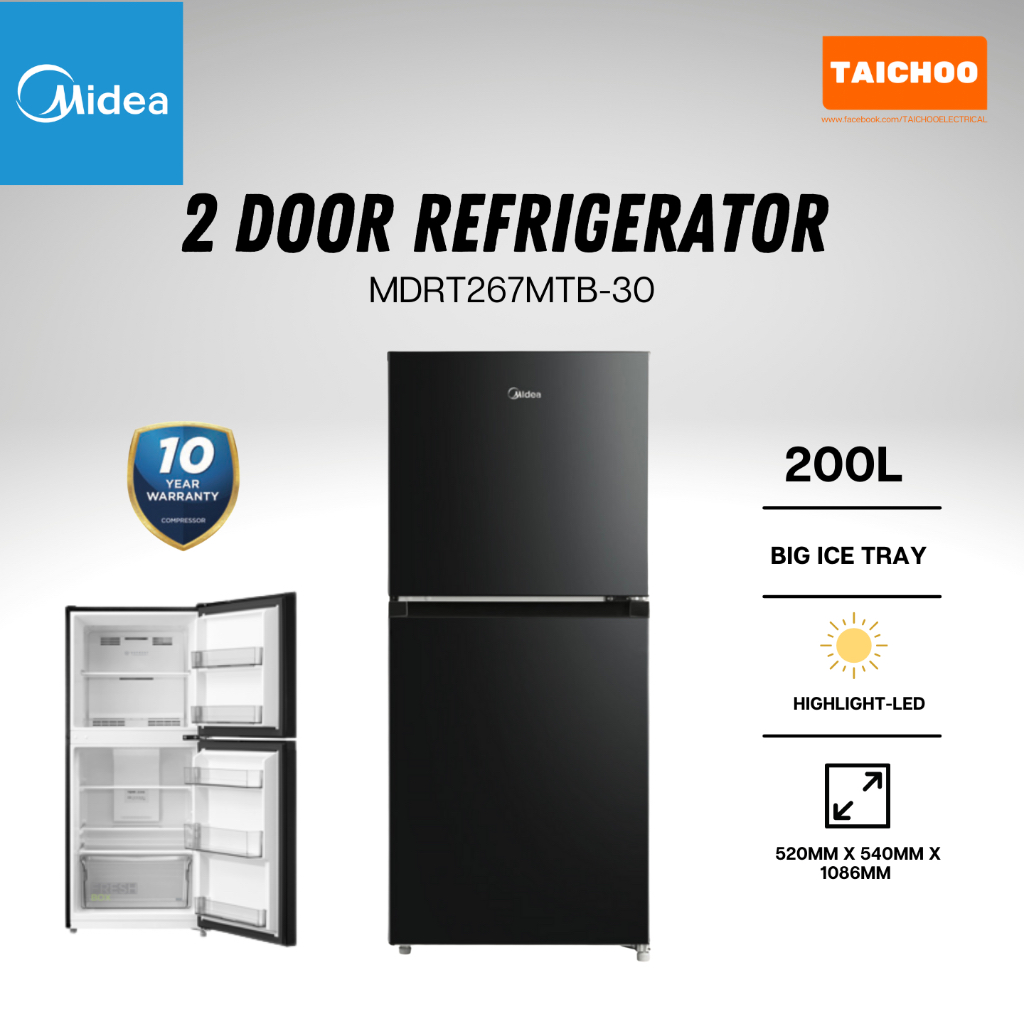 Midea 2 Door Top Freezer Refrigerator 200L MDRT267MTB30 | Shopee Malaysia