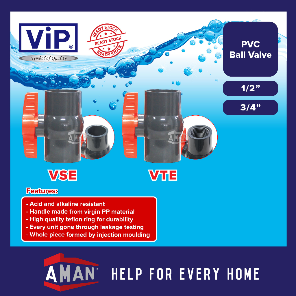 ViP 1/2" 3/4" PVC Ball Valve Thread Ended Socket Ended Piping ...