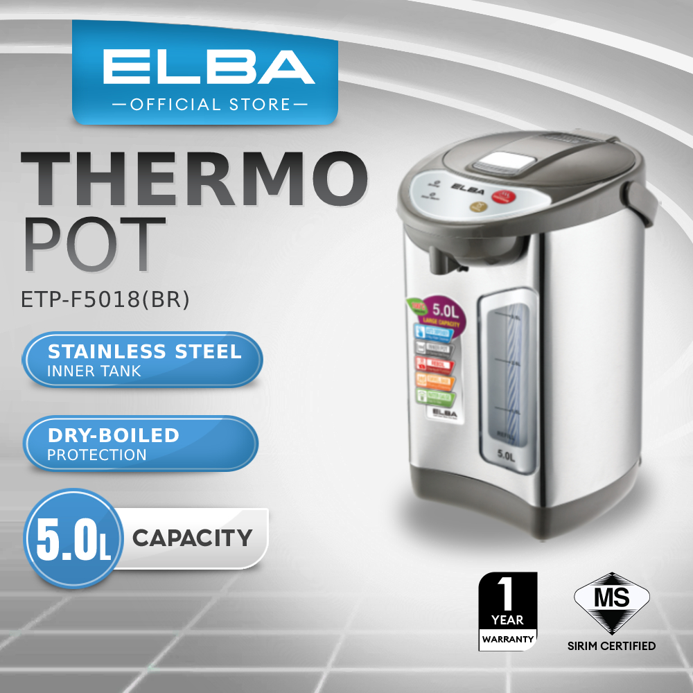 ELBA 5L Thermo Pot ETP-F5018(BR) - Round Type Heating Element, White ...