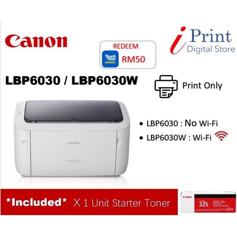 CANON LBP6030 / LBP6030W ORIGINAL LASER PRINTER SINGLE FUNCTION MONOCHROME [100% GENUINE ...