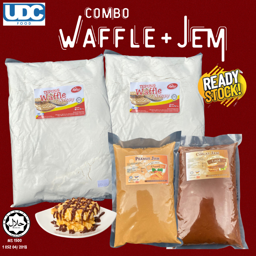 [COMBO WAFFLE + JEM] TEPUNG WAFFLE 1KG 2PACK, JEM COKLAT 1KG DAN JEM ...