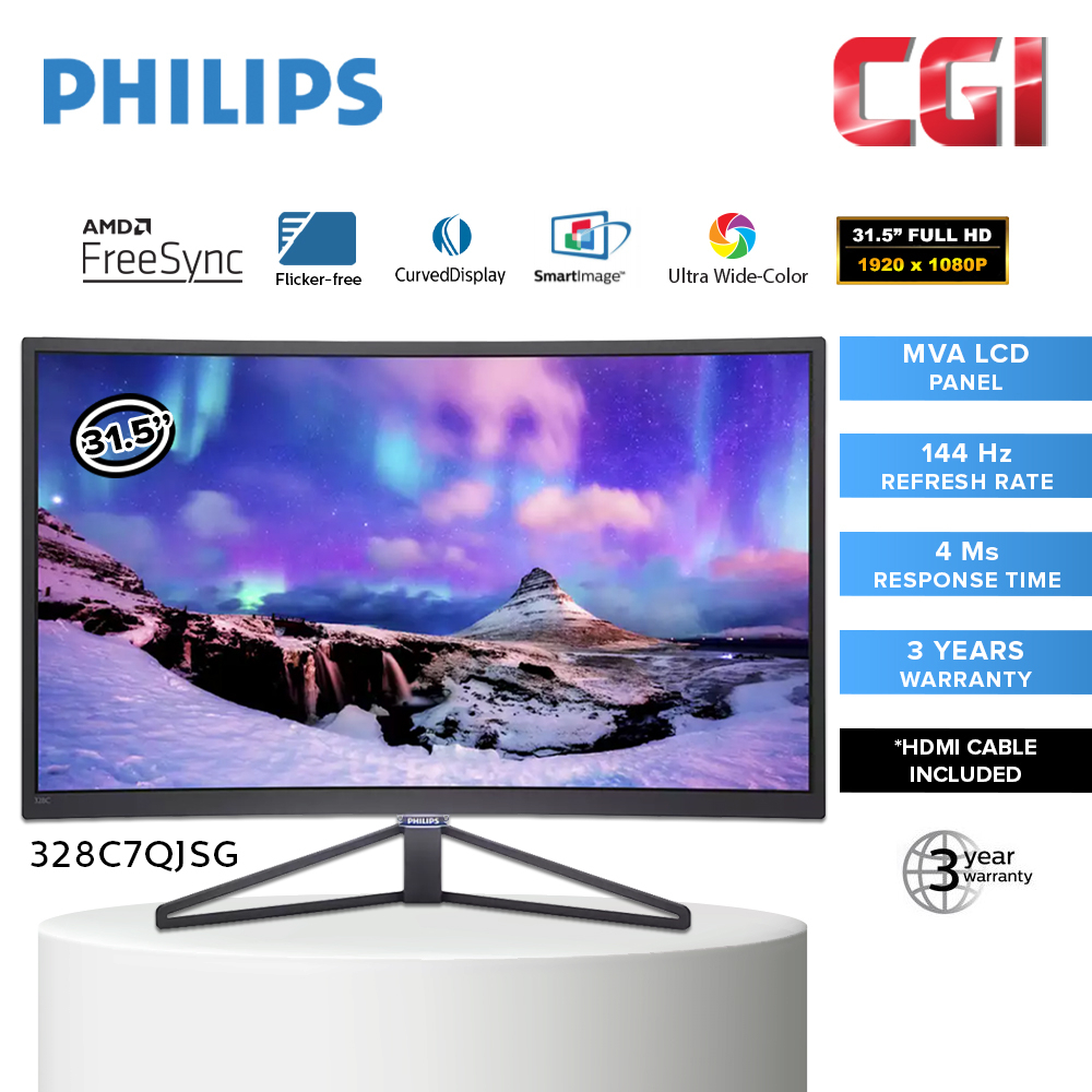 Philips FHD MVA 144Hz 4ms AMD FreeSync Curved Gaming Monitor (32 ...