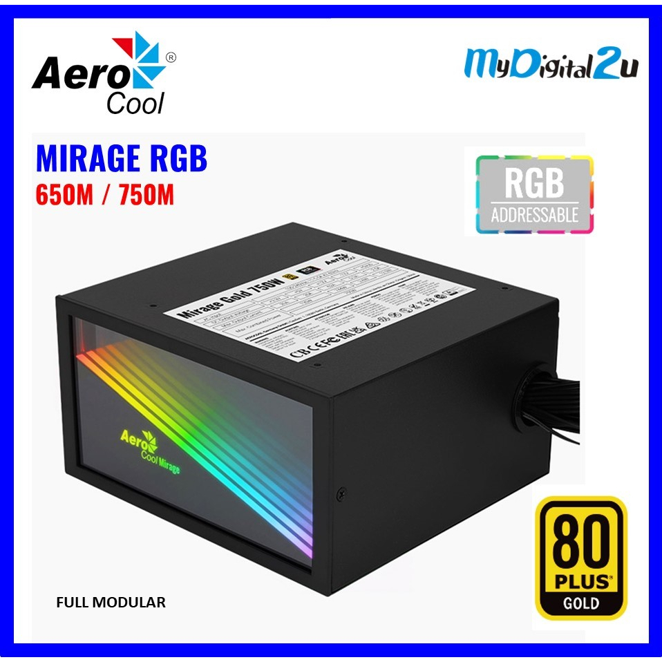 AEROCOOL Mirage RGB 650W / 750W Gold Fully Modular 80 PLUS Power Supply ...