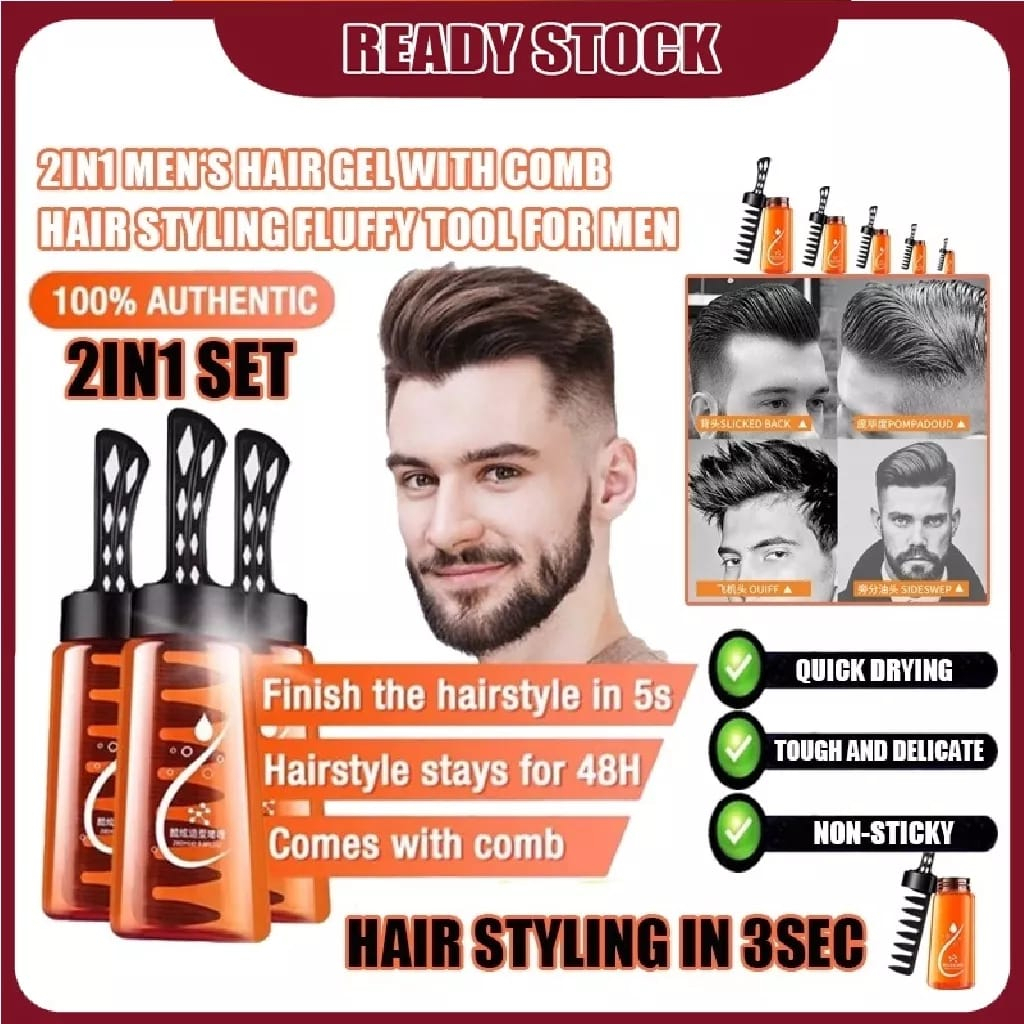 Men‘s Hair Gel Rambut lelaki Styling gel comb Hair styling in 3 seconds ...